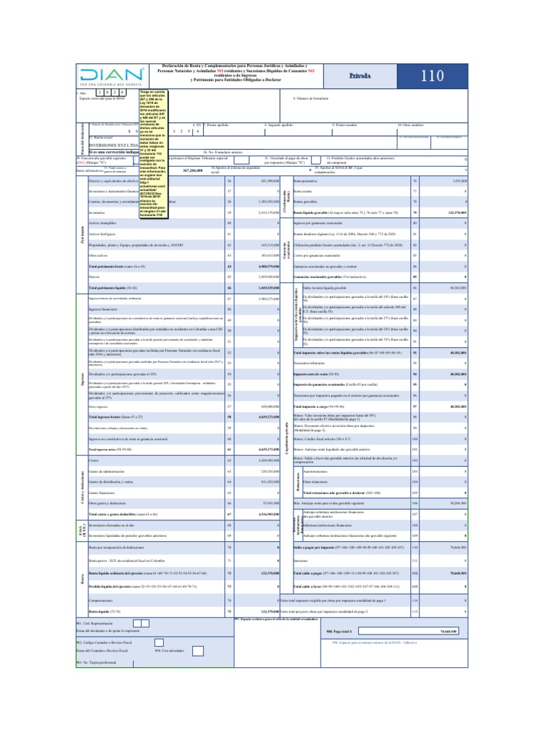 Declaración Renta Formulario 110 2020 | PDF | Impuestos | Contabilidad
