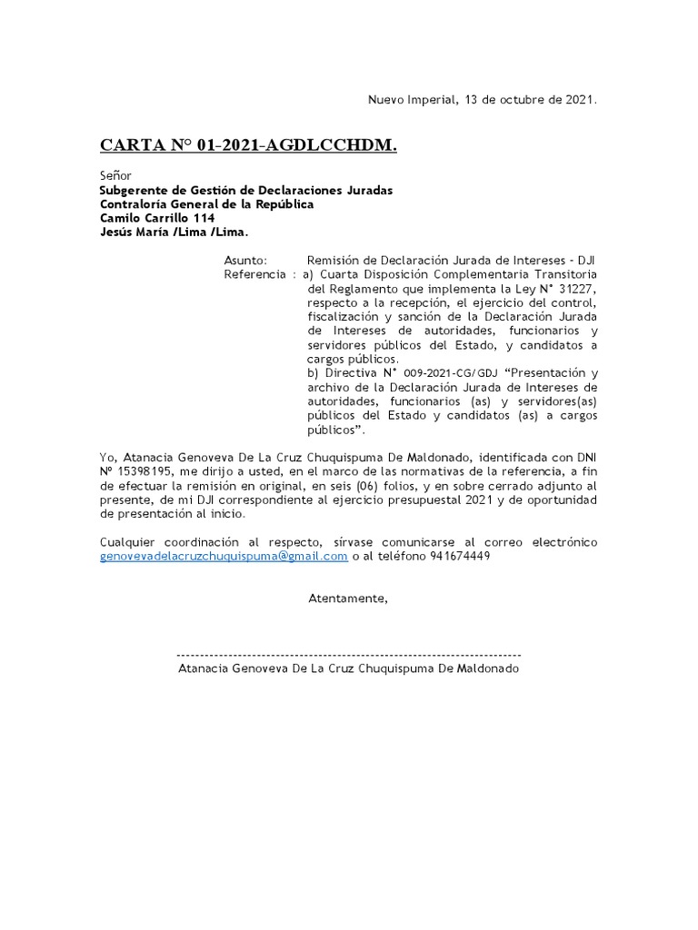 Modelo de Carta - Contraloria | PDF