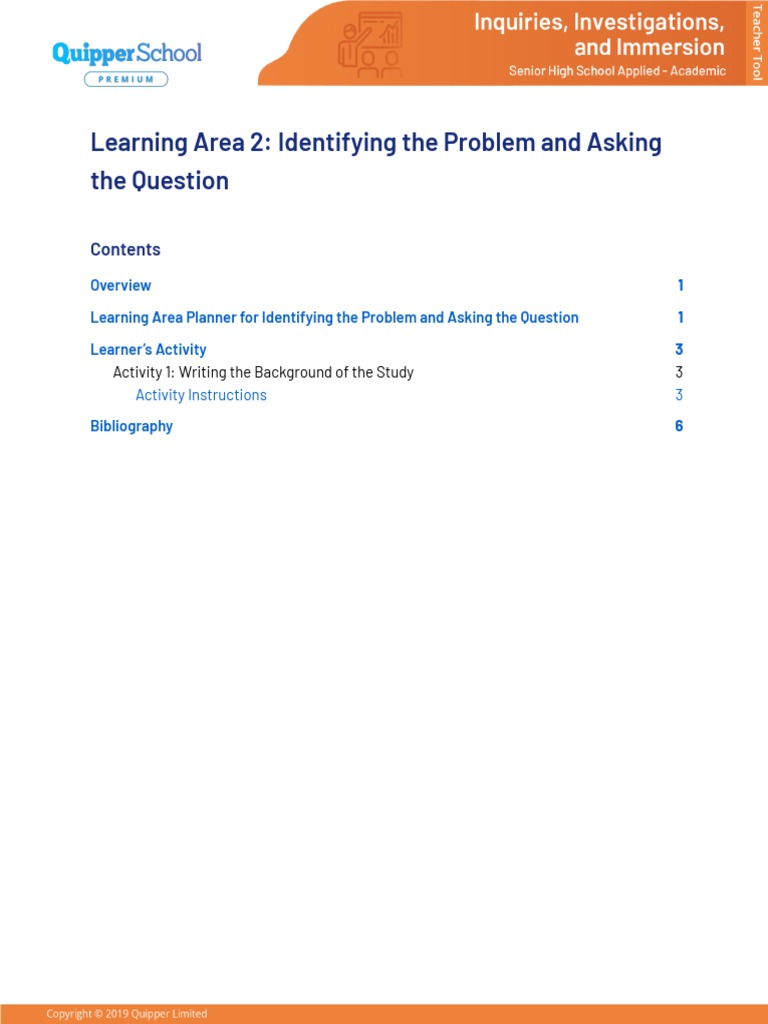 Learning Area 2: Identifying The Problem and Asking The Question | PDF ...
