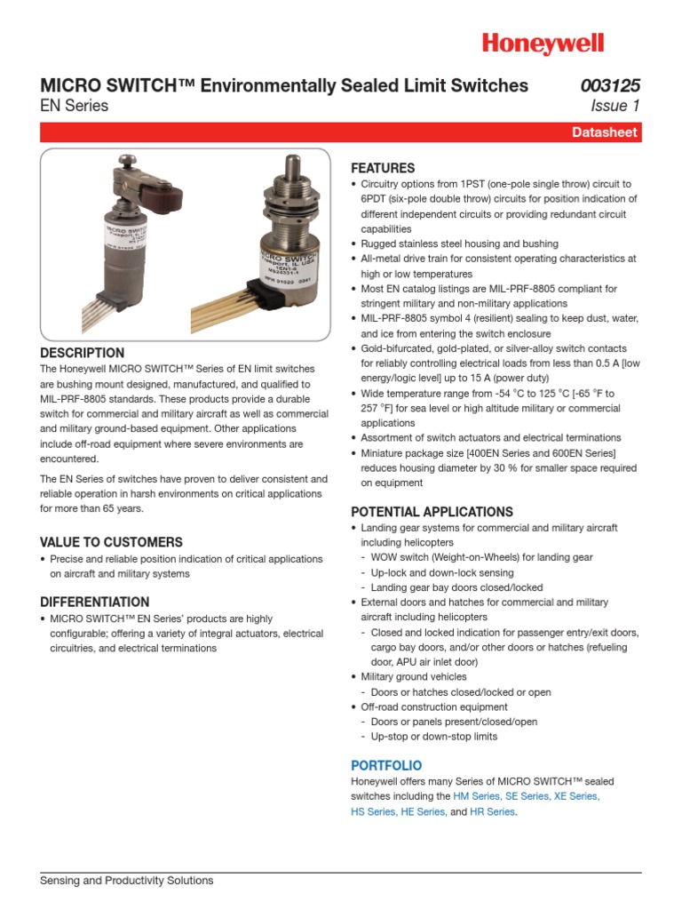 Honeywell Limit Switches | PDF | Switch | Door