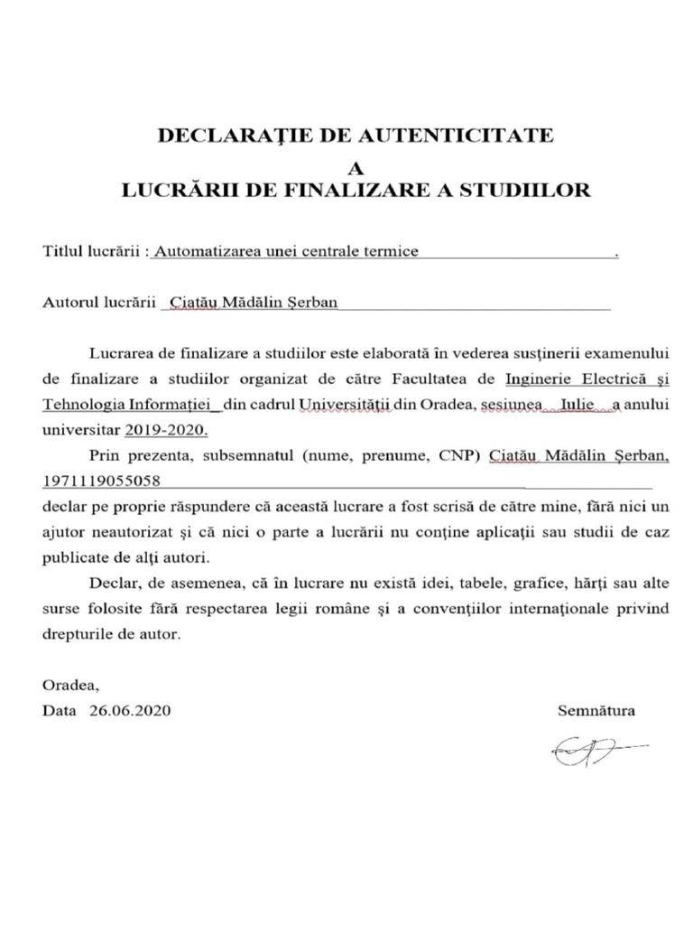 Formular Declaratie de Autenticitate | PDF