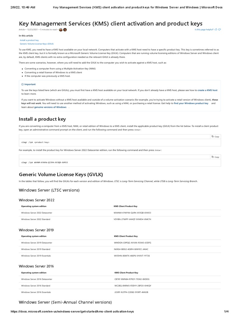 Key Management Services (KMS) Client Activation and Product Keys For Windows Server and Windows ...