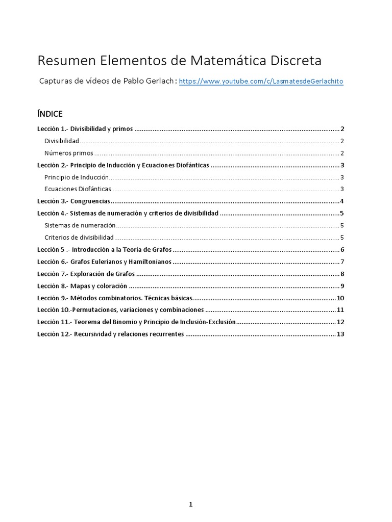 Resumen Elementos de Matemática Discreta: Capturas de Vídeos de Pablo Gerlach | PDF ...