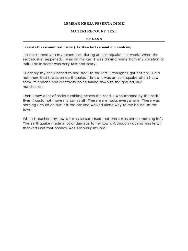 LKPD Recount Text KLS 8 | PDF