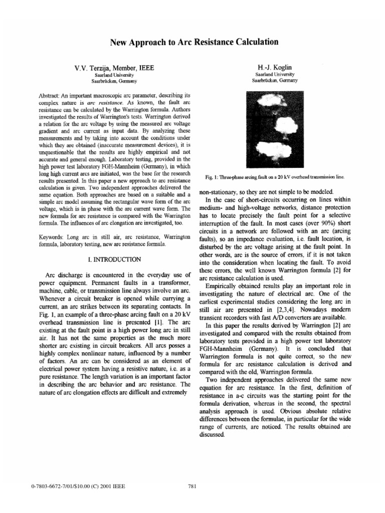 New Arc Resistance Calculation Method | PDF | Electric Arc | Electric ...