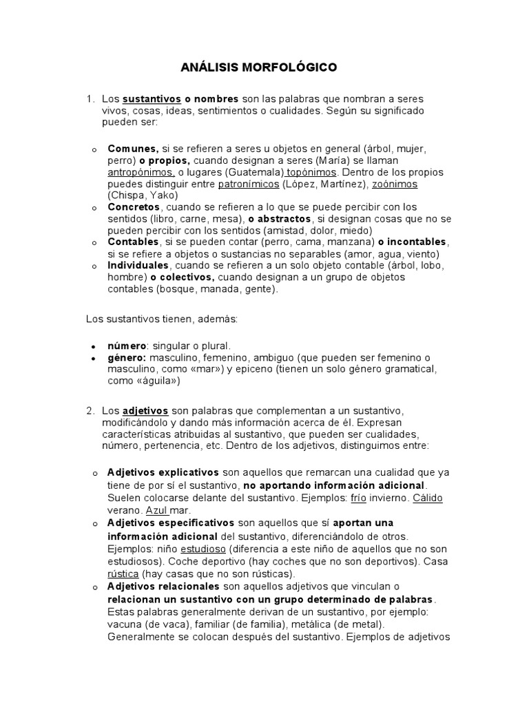 Apuntes ANÁLISIS MORFOLÓGICO | PDF | Sustantivo | Adjetivo