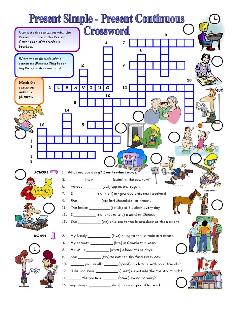 Present Simple vs Continuous Crossword | PDF | Linguistic Morphology ...