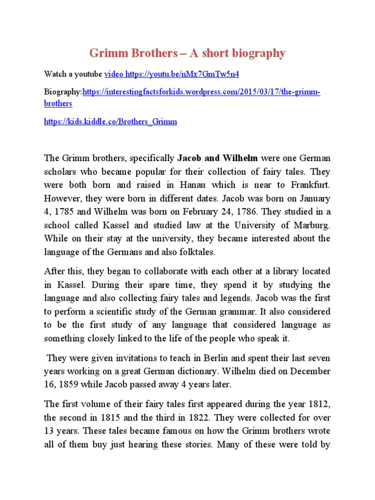 Grimm Brothers Biography | PDF | Classics
