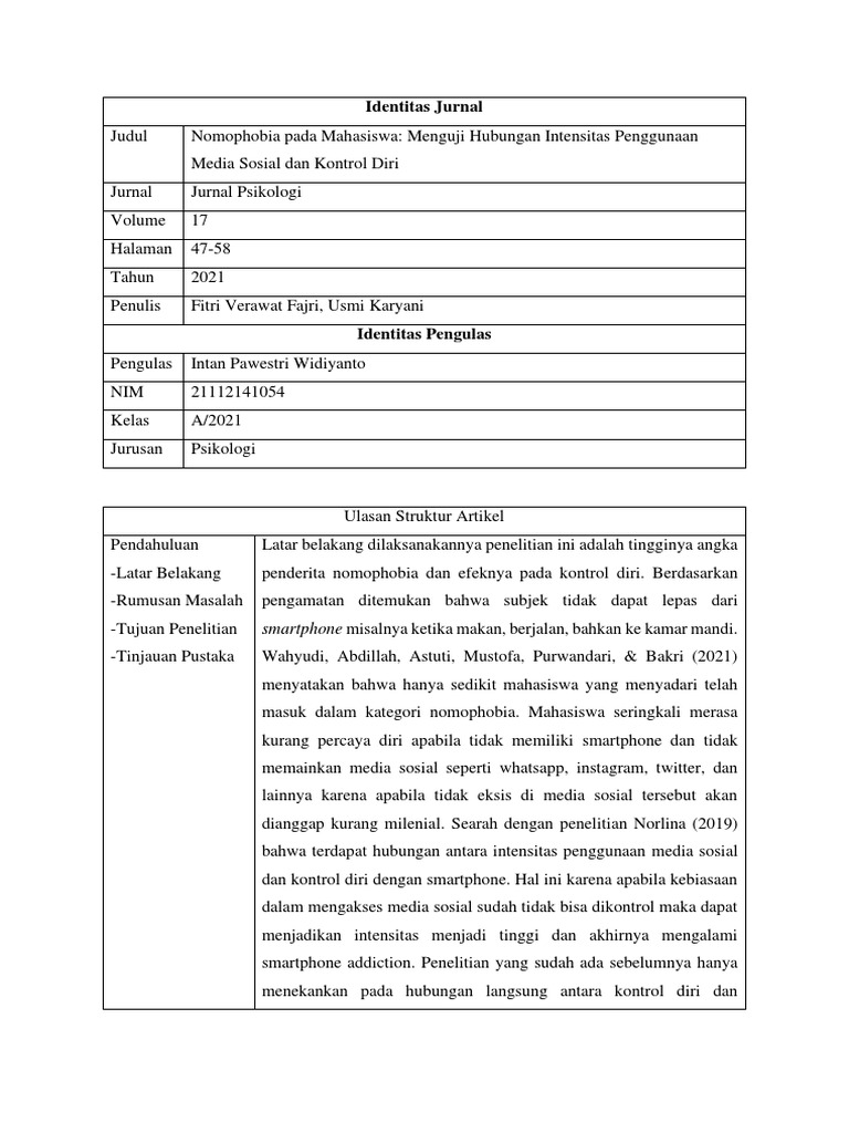 Contoh Ulasan Jurnal | PDF
