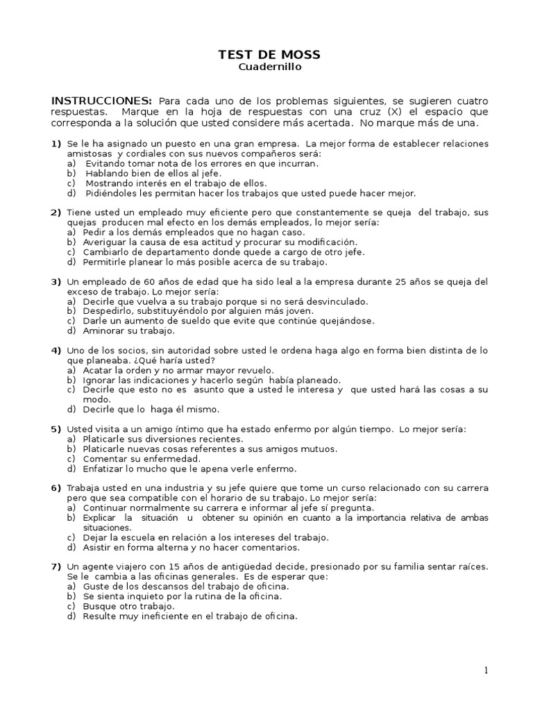 Test de Moss: Guía de Respuestas y Estrategias | PDF | Toma de ...