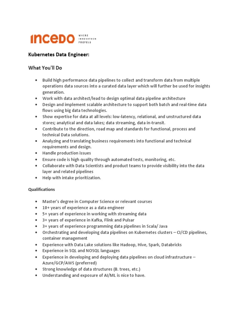 Data Engineer Job Description | PDF | Computers