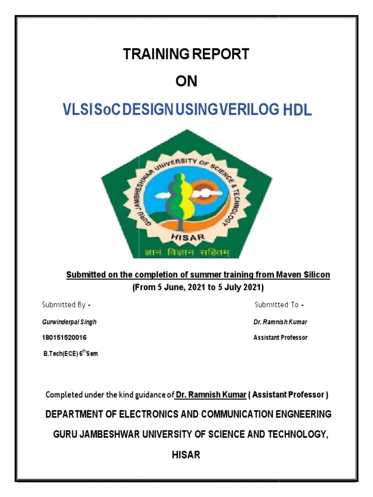 Vlsi Soc Design Using Verilog HDL: Training Report ON | PDF | System On A Chip | Field ...