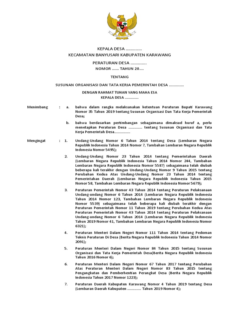 Peraturan Desa tentang Struktur Organisasi | PDF