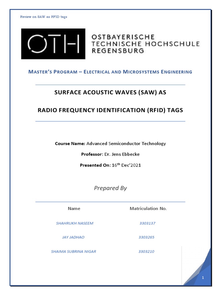 SAW As RFID Tags and Sensor Report Final | Download Free PDF | Radio ...