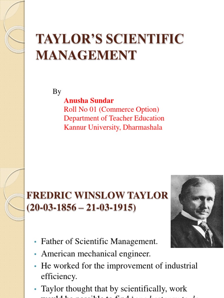 Taylor'S Scientific Management: Anusha Sundar | PDF