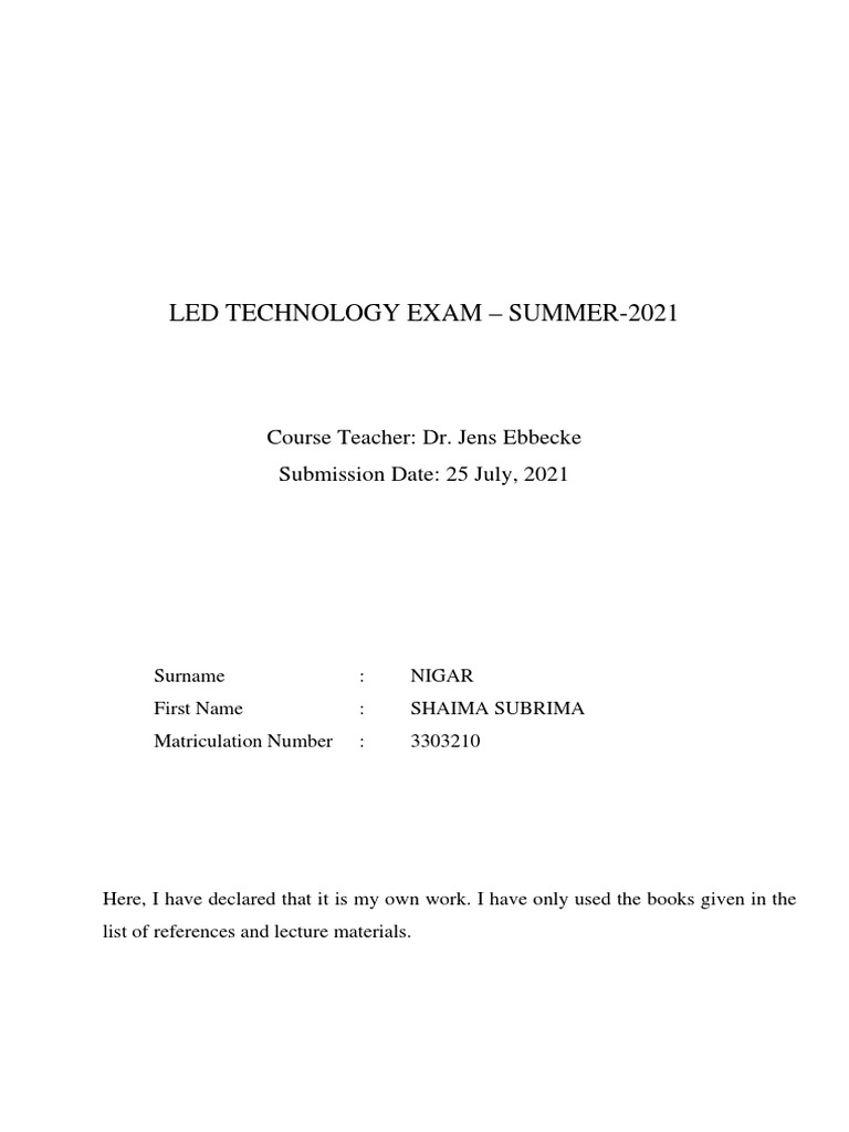 Led Technology Exam Answer Script | PDF | Epitaxy | Light Emitting Diode