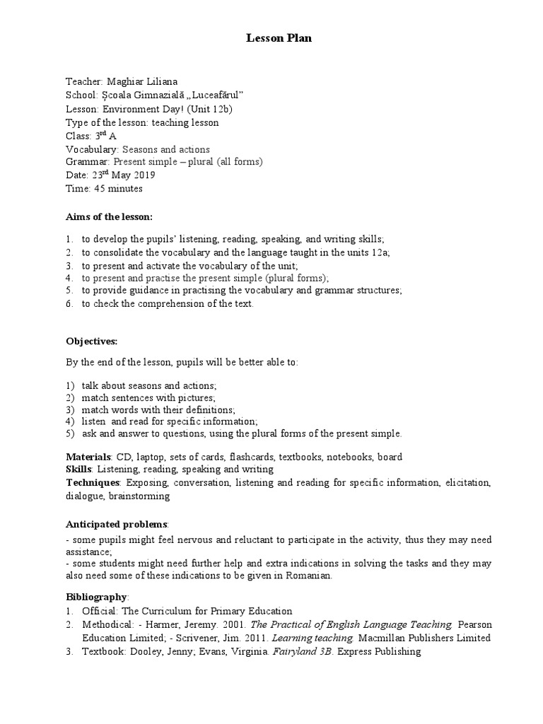 1197-LESSON PLAN - Grade 3, 12B - Environment Day! - Teaching Lesson ...