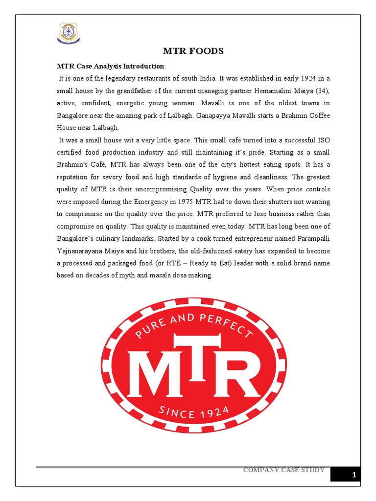 MTR Foods | PDF | Brand | Foods