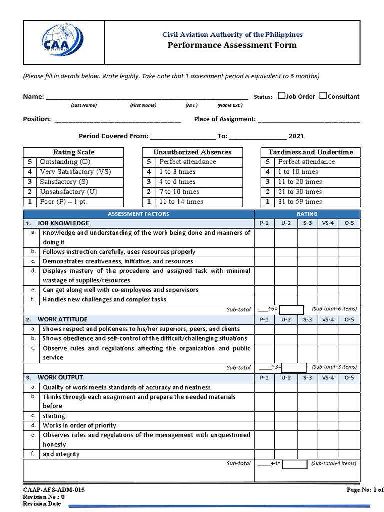 CAAP Performance Assessment Form | PDF | Cognition | Psychology