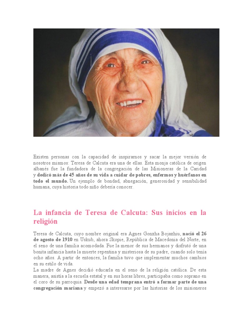 Biografía Madre Teresa de Calcuta | PDF | Madre Teresa