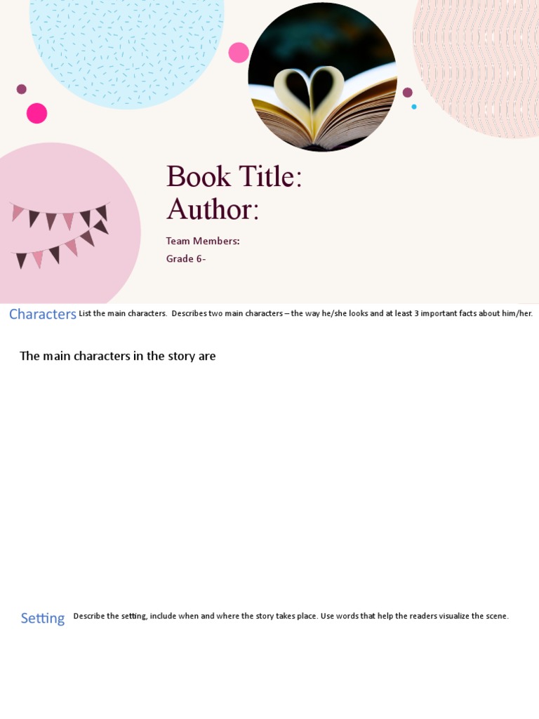 Book Title: Author:: Team Members: Grade 6 | PDF