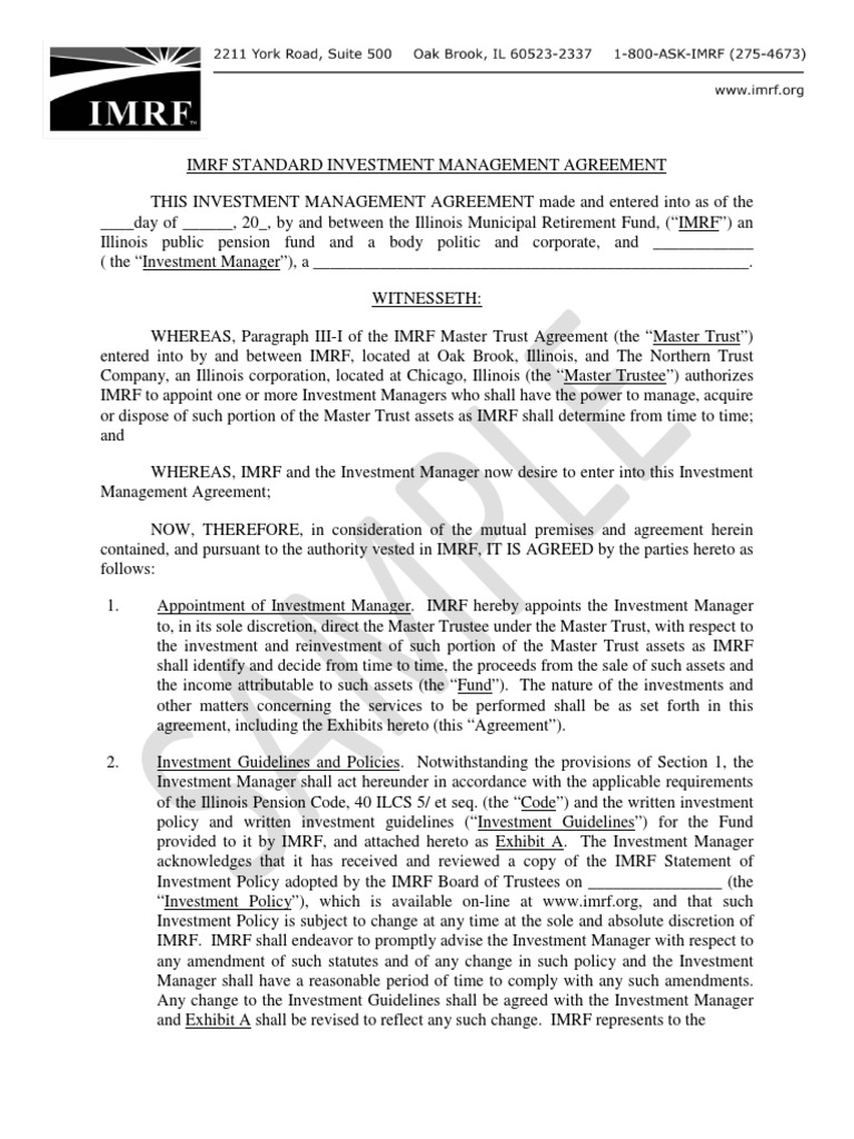 Sample Investment Manager Agreement | PDF | Indemnity | Liability Insurance