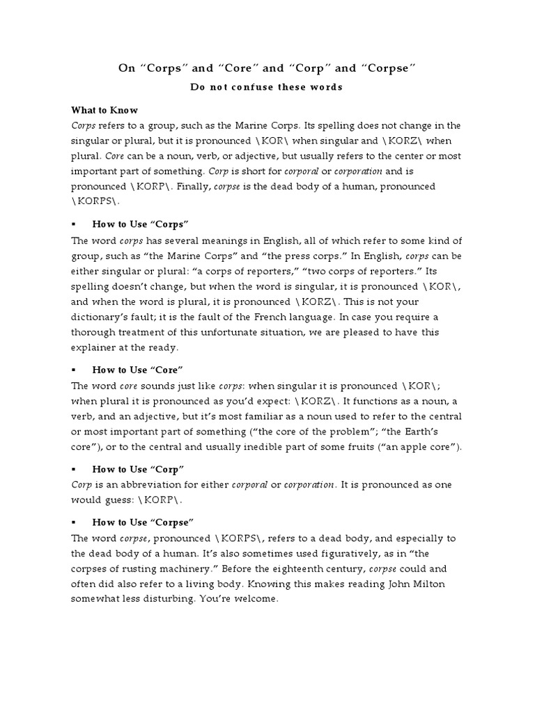 On "Corps" and "Core" and "Corp" and "Corpse" | PDF