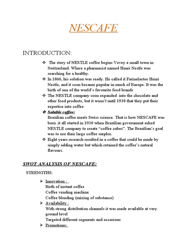 Nescafe: Swot Analysis of Nescafe | PDF | Coffee | Marketing
