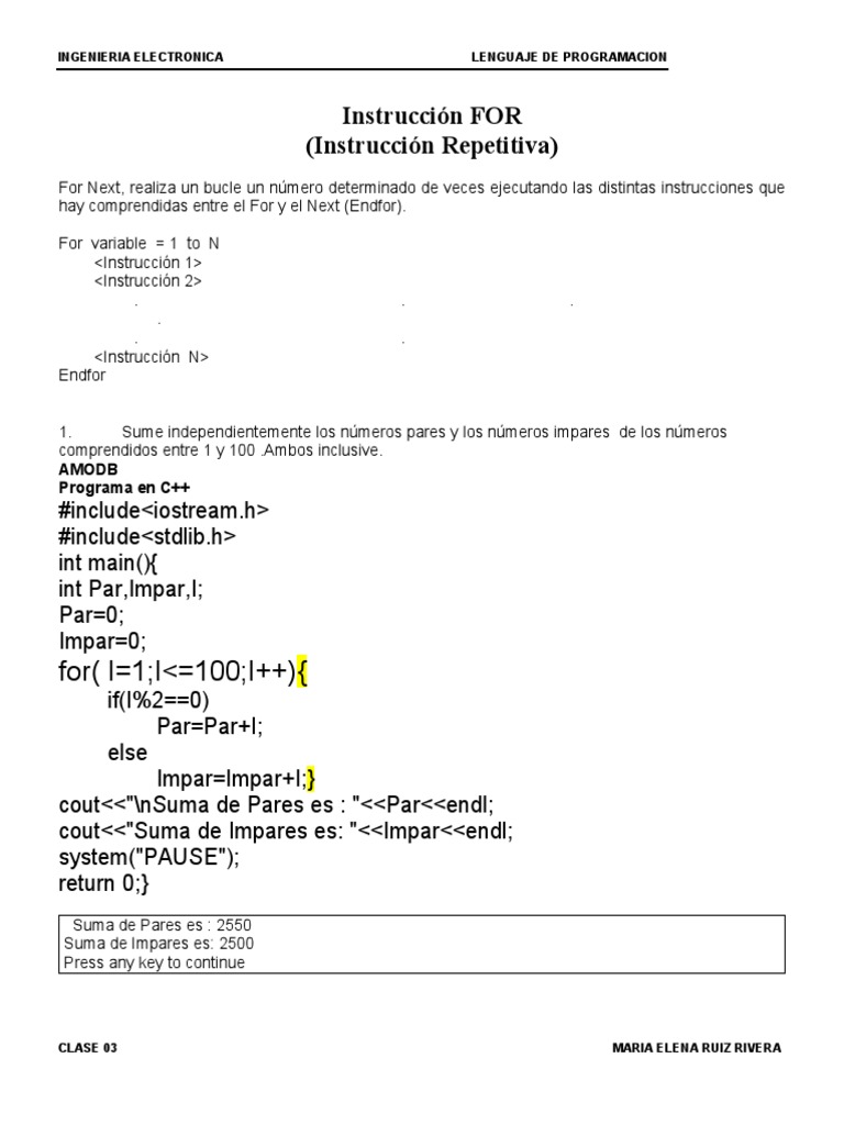 Clase - 03 - For - LP - Con Solucion | PDF | Lenguaje de programación ...