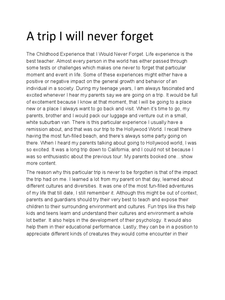 A Trip I Will Never Forget | PDF