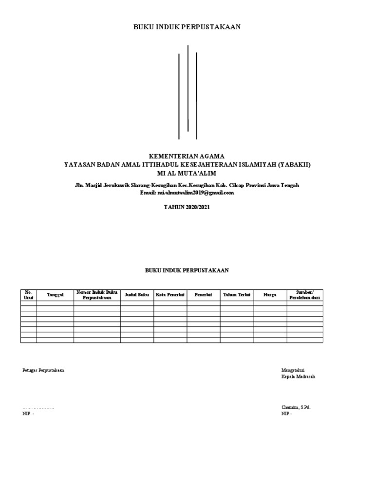 Buku Induk Perpustakaan Sekolah Mi Pdf