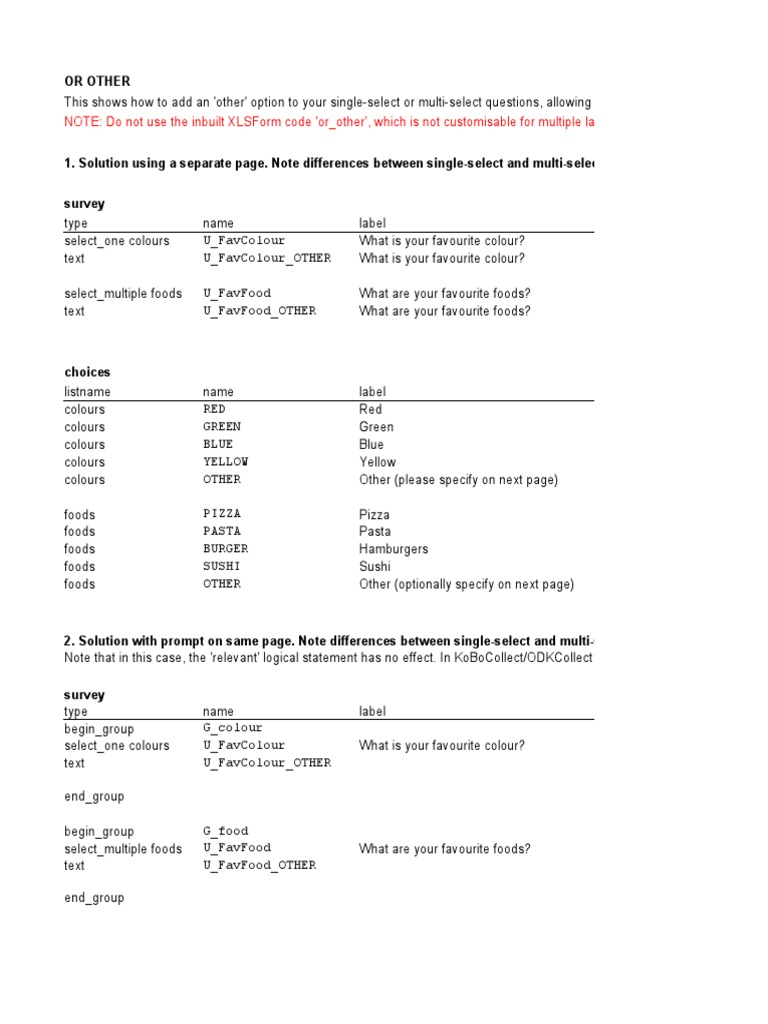 KoBo XLSForm Examples | PDF | Version Control | Information Technology ...