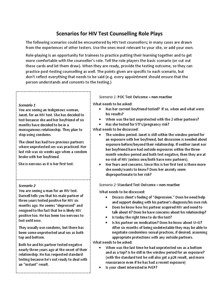 HIV Test Counselling Role Play Scenarios | PDF | Safe Sex | Sexually ...