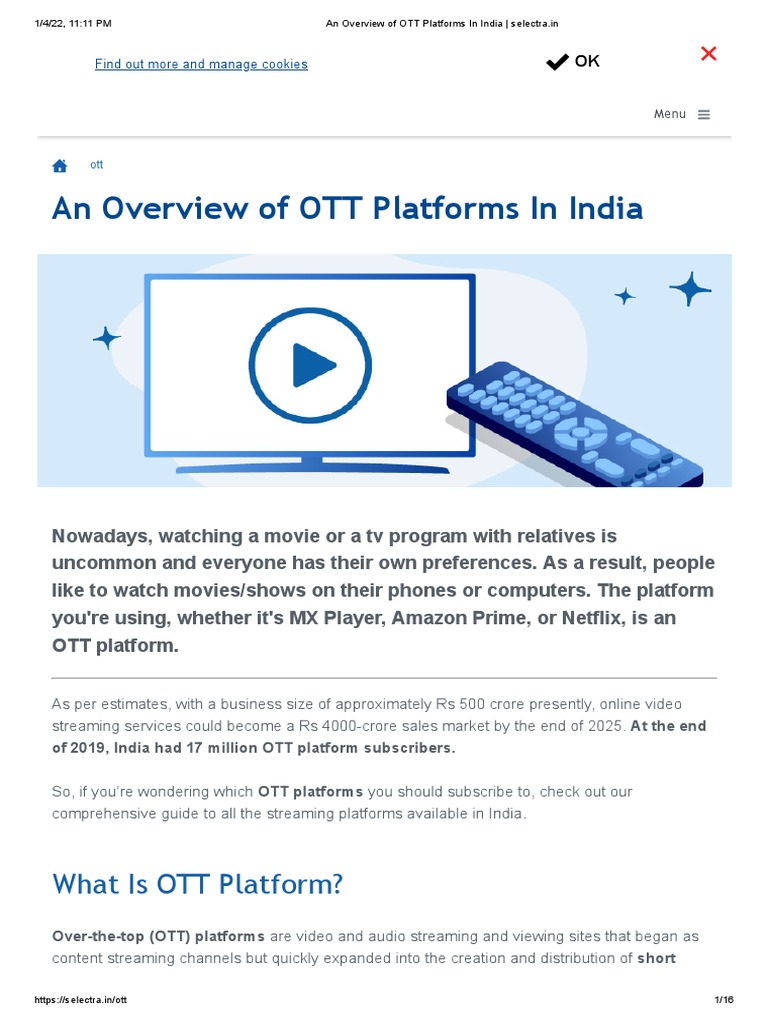 An Overview of OTT Platforms in India - Selectra - in | PDF | You Tube | Video