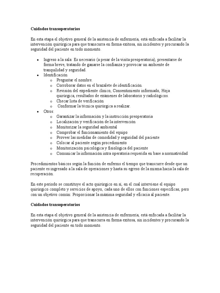Cuidados Transoperatorios | PDF | Infección adquirida en el hospital ...