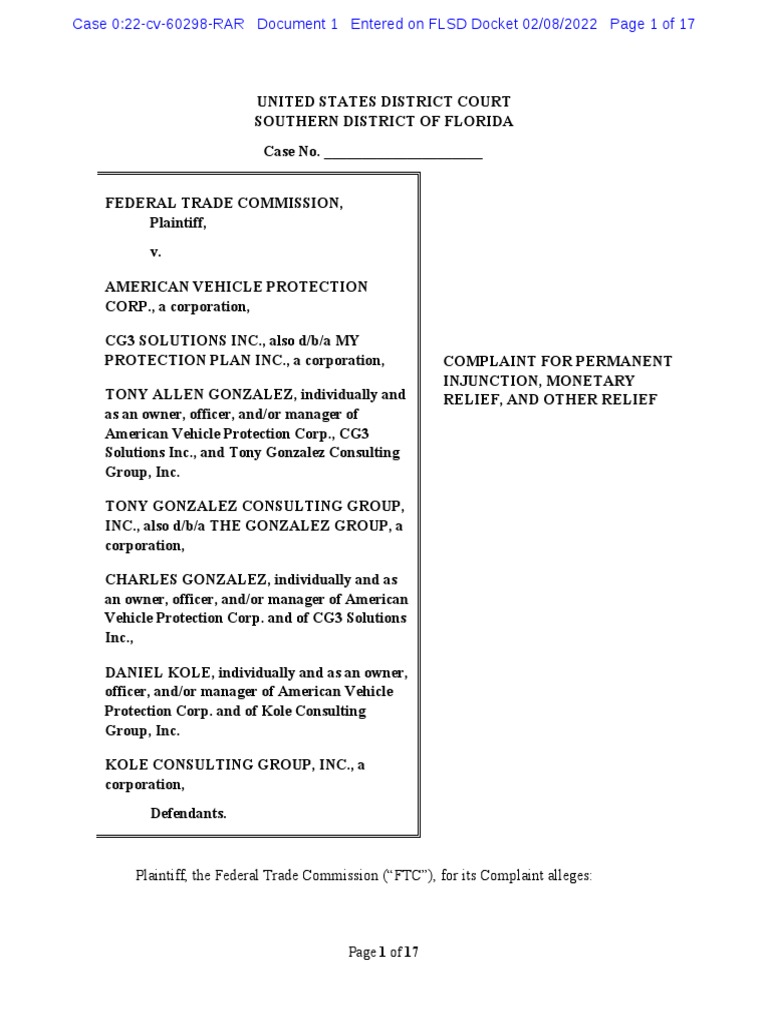 American Vehicle Protection Complaint | PDF | Federal Trade Commission ...