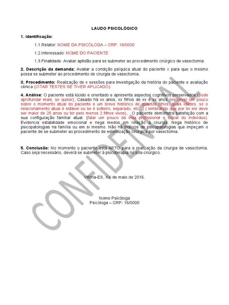 Modelo de Laudo Vasectomia 2 | PDF | Autoajuda | Bem-estar
