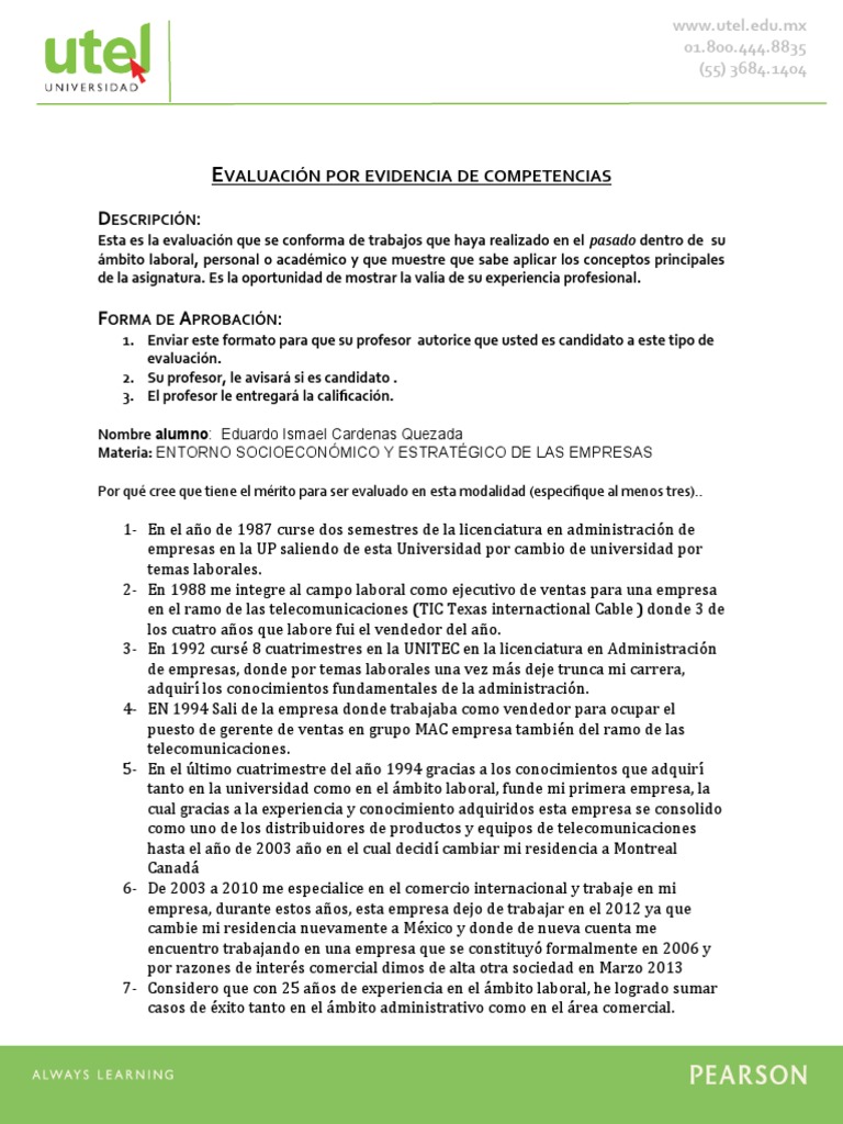 Cuestionario Evidencias de Competencias | PDF | México | Economias