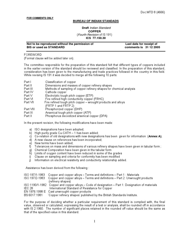 Is 191 | PDF | Electrical Resistivity And Conductivity | Ingot