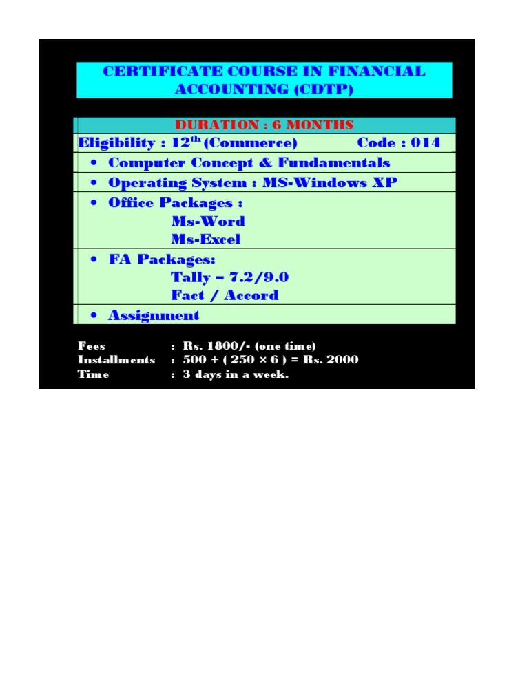 Certificate Course in Financial Accounting (CDTP) : Duration: 6 Months ...