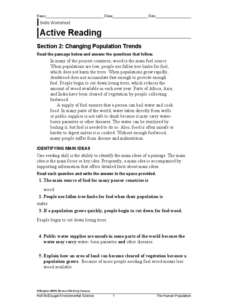 Active Reading: Section 2: Changing Population Trends | PDF | Water | Foods