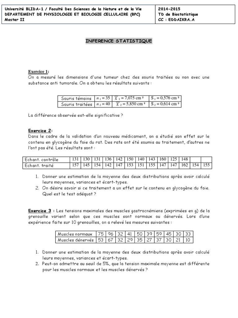 TD Inference Statistique Bcmia | PDF