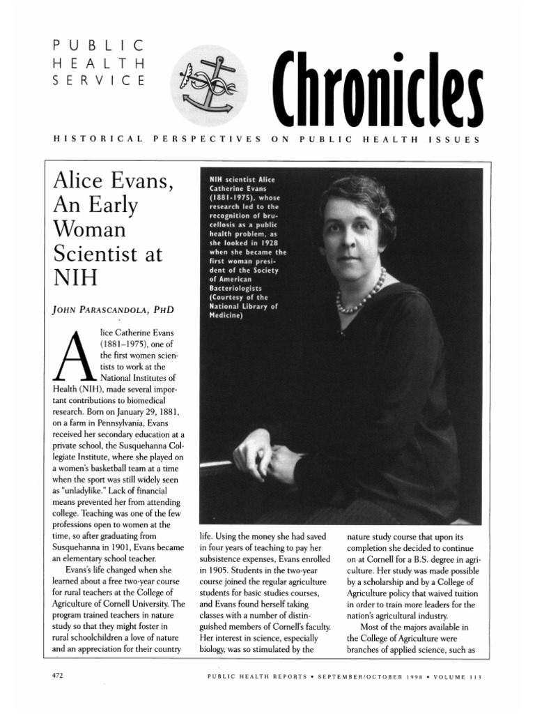 Alice Evans, An Early Woman Scientist at NIH | PDF