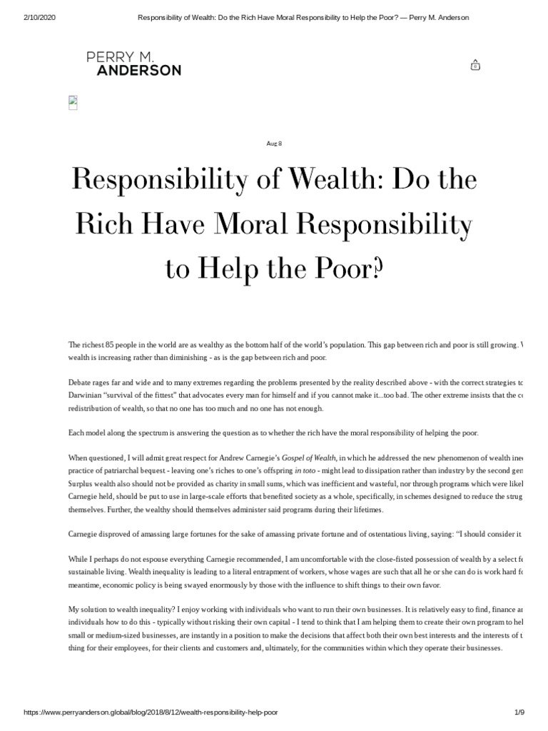 Responsibility of Wealth: Do The Rich Have Moral Responsibility To Help ...