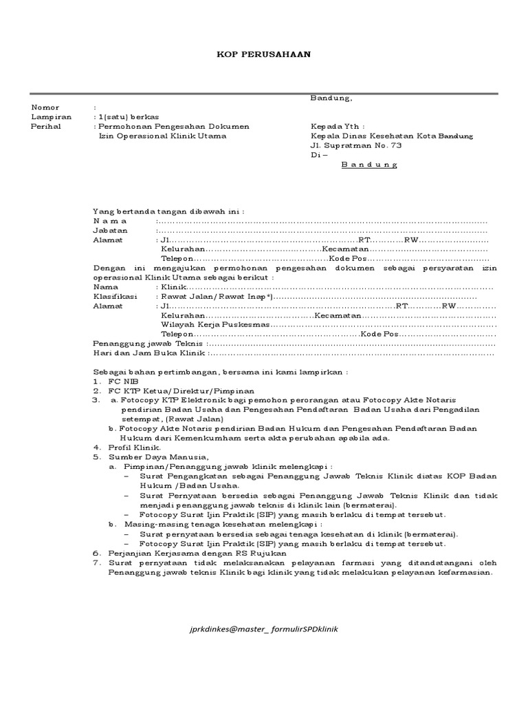 Form Izin Operasional Klinik Utama | PDF | Hukum