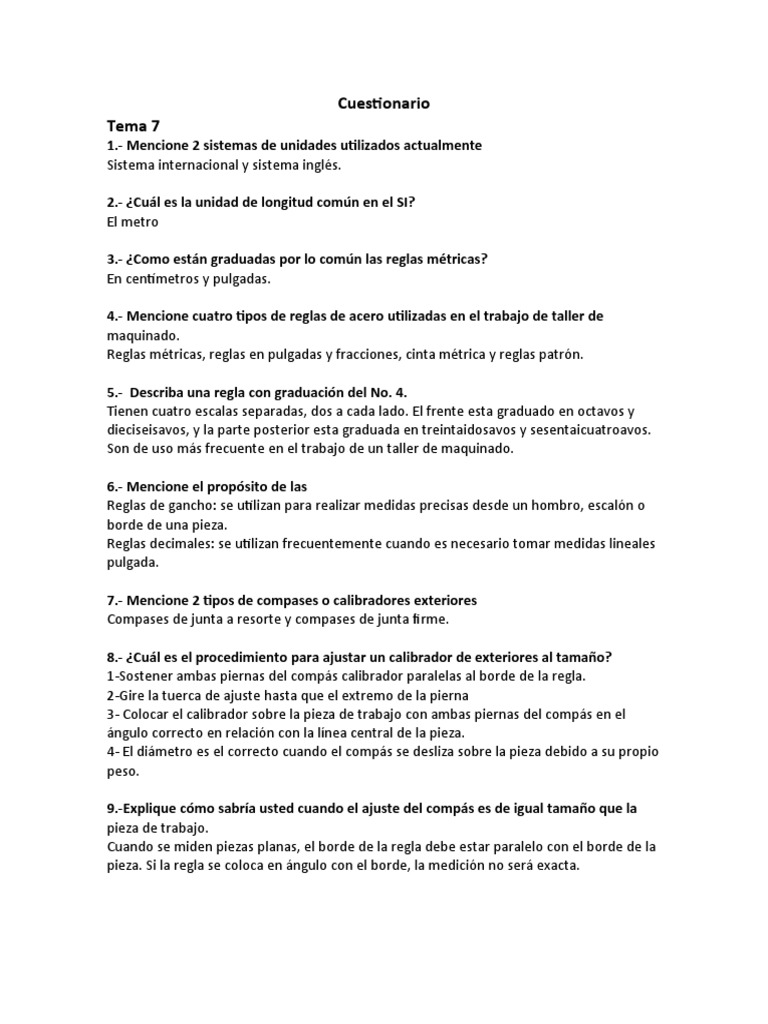 Cuestionario Tema 7 y 8 | PDF | Pulgada | Herramientas