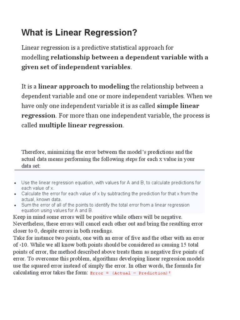 What Is Linear Regression | PDF | Regression Analysis | Errors And Residuals