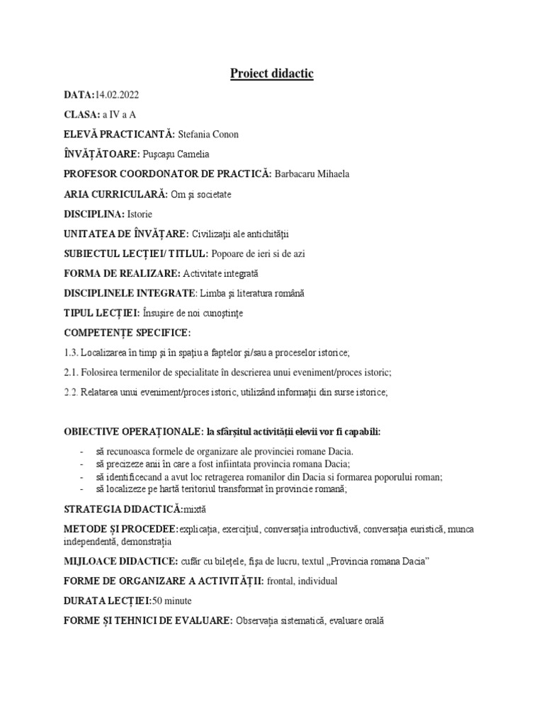 Proiect Didactic - Istorie | PDF