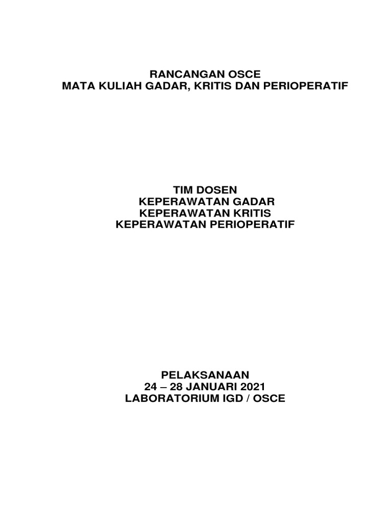 Rancangan Osce Gadar, Kep Kritis Dan Perioperatif | PDF