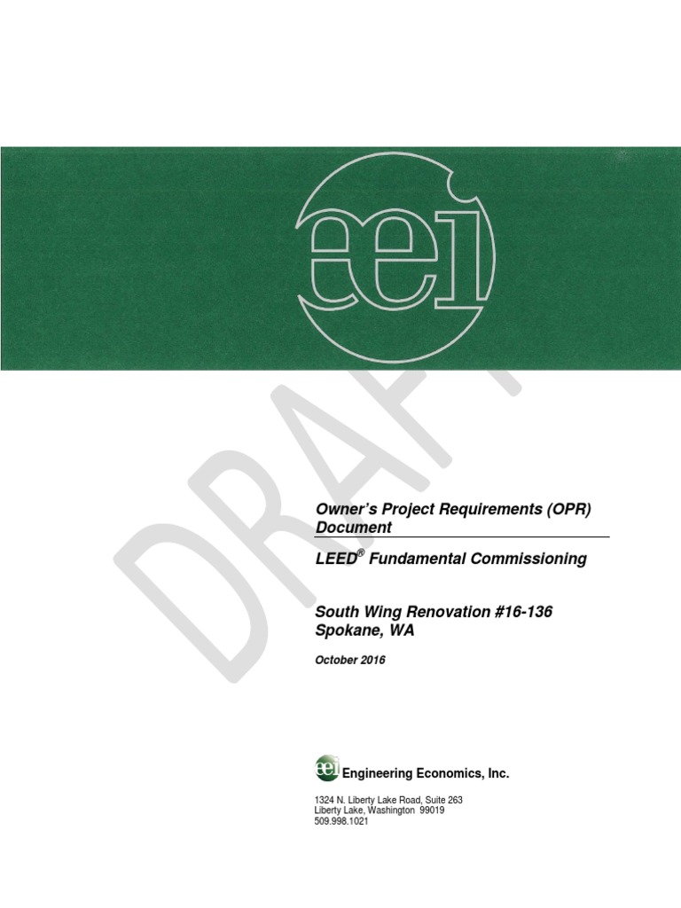 Owner's Project Requirements (OPR) Document Leed Fundamental ...